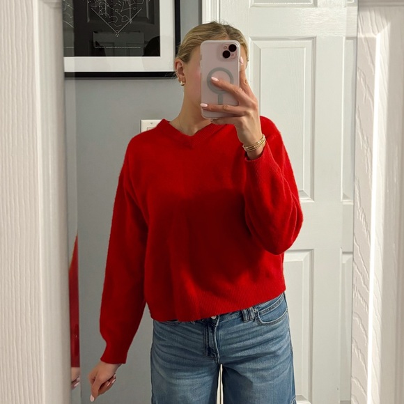 Reformation | Sweaters | Reformation Red Cashmere V Neck Boyfriend ...